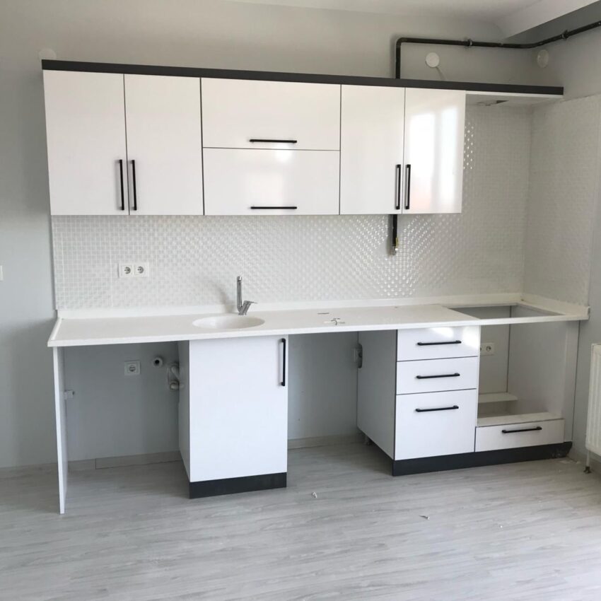 Dm Mutfak Dolabı 190 Cm Mdf Kasa Mdf Kapak -Siyah Kulp – – Remora Mobilya